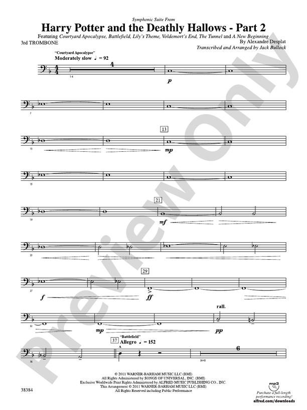Harry Potter and the Deathly Hallows, Part 2, Symphonic Suite from: 3rd Trombone: 3rd Trombone ...