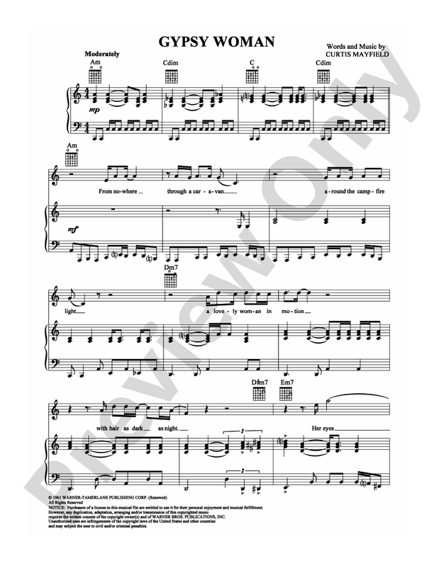 Gypsy Woman: Piano/Vocal/Chords: The Impressions - Digital Sheet Music ...