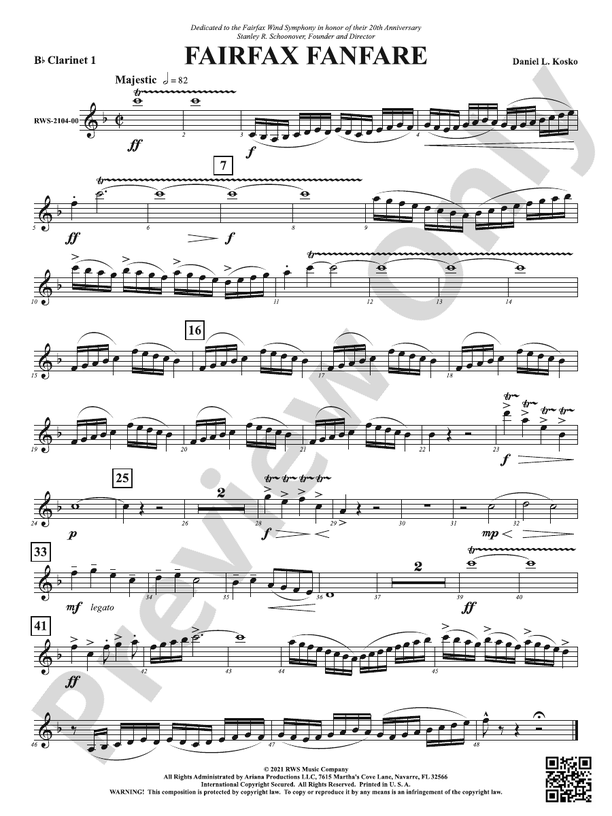 Fairfax Fanfare: 1st B-flat Clarinet: 1st B-flat Clarinet Part: Daniel Kosko - Digital Sheet ...