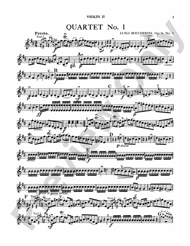 Boccherini: Nine Selected String Quartets: String Quartet No. 1 (Violin II) Part - Digital Sheet ...
