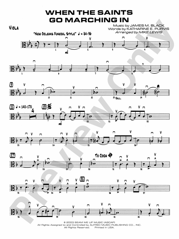 When the Saints Go Marching In: Viola: Viola Part - Digital Sheet Music ...