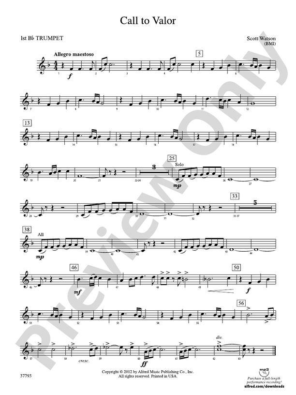 Call to Valor: 1st B-flat Trumpet: 1st B-flat Trumpet Part - Digital Sheet Music Download