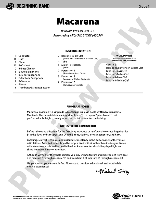 Macarena: Concert Band Conductor Score & Parts: Bernardino Monterde ...