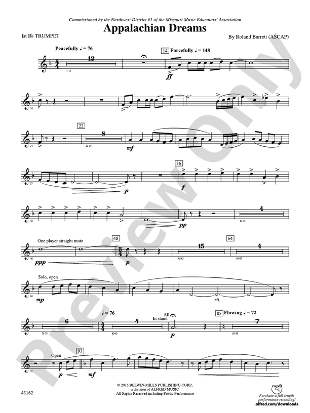 Appalachian Dreams: 1st B-flat Trumpet: 1st B-flat Trumpet Part ...
