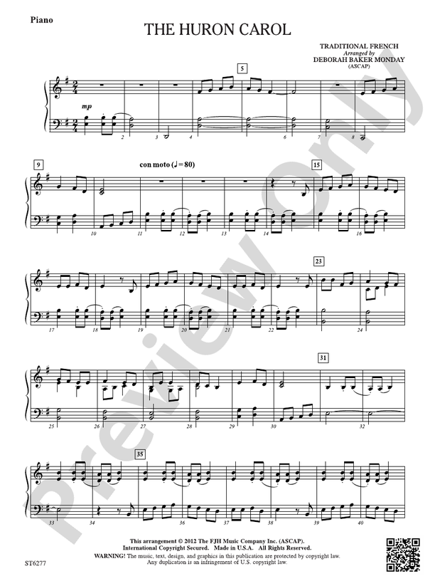 The Huron Carol: Piano: Piano Part - Digital Sheet Music Download