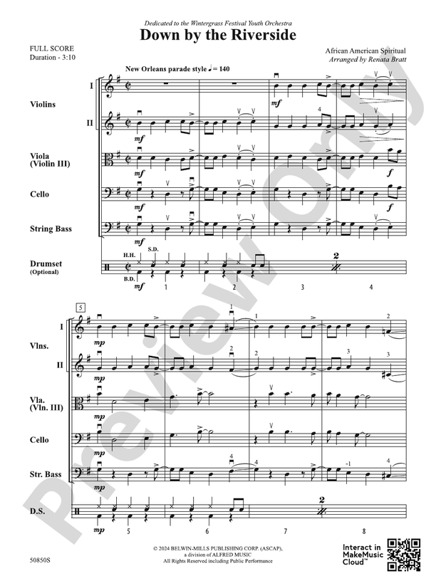 Down by the Riverside: String Orchestra Conductor Score & Parts ...