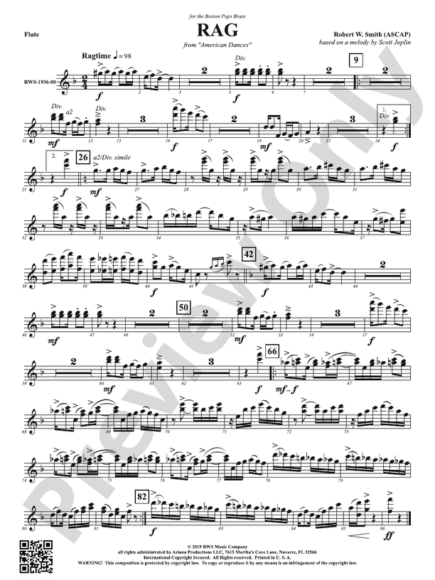 Rag - Mvt. 1 from American Dances: 1st Flute: 1st Flute Part: Robert W. Smith - Digital Sheet ...