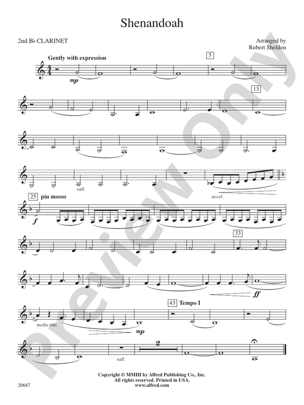Shenandoah: 2nd B-flat Clarinet: 2nd B-flat Clarinet Part - Digital Sheet Music Download