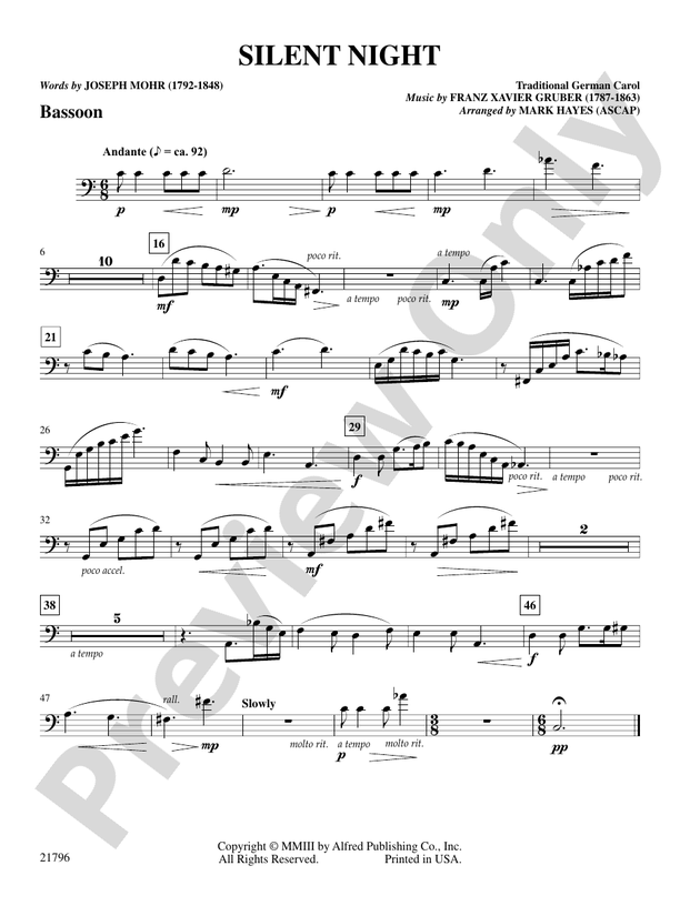 Silent Night: Bassoon: Bassoon Part - Digital Sheet Music Download