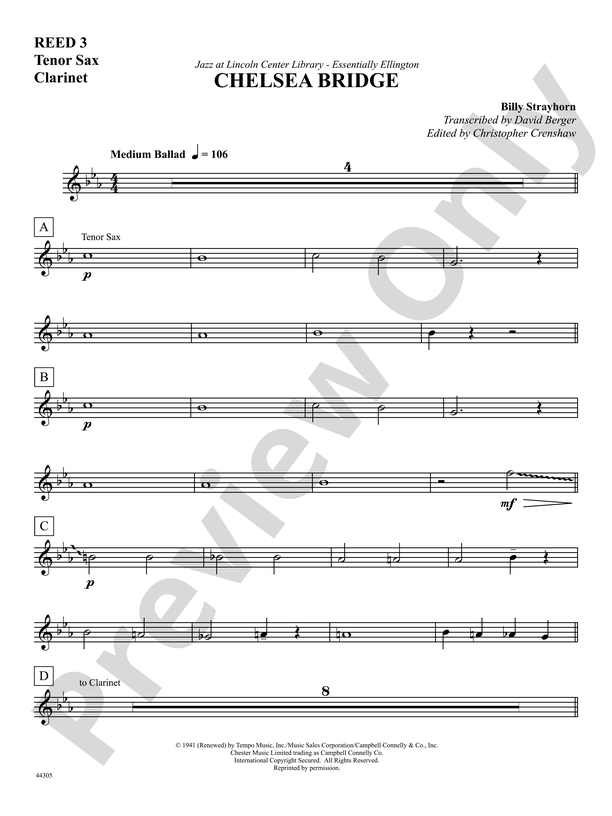 Chelsea Bridge: B-flat Tenor Saxophone: B-flat Tenor Saxophone Part ...