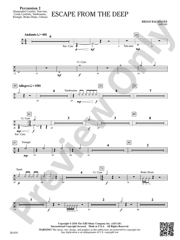 Escape from the Deep: Percussion 2: Percussion 2 Part: Brian Balmages ...