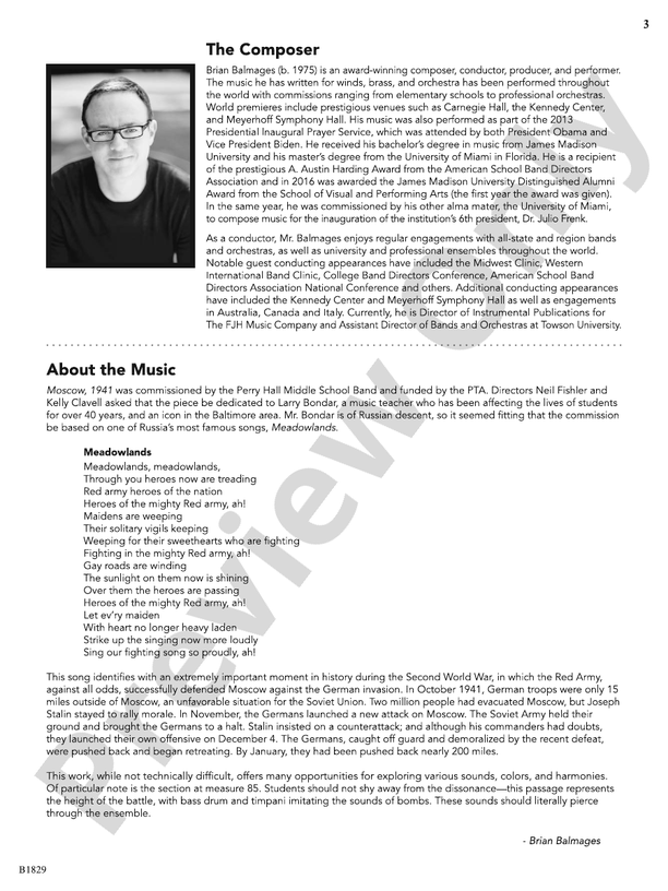 Moscow, 1941: Score: 4-Part Fully Adaptable with Percussion Score ...