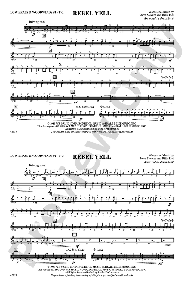 Rebel Yell: Low Brass & Woodwinds #1 - Treble Clef: Low Brass & Woodwinds #1 - Treble Clef Part ...