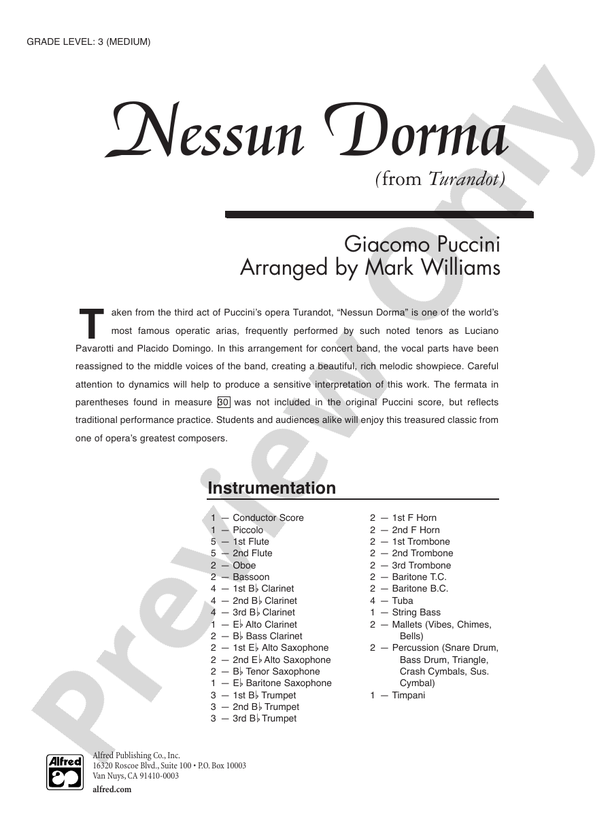 Nessun Dorma: : Giacomo Puccini - Digital Sheet Music Download