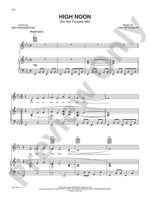 High Noon: Piano/Vocal/Chords: Dimitri Tiomkin - Digital Sheet Music ...
