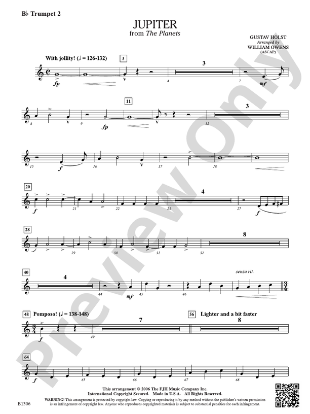 Jupiter (from The Planets): B-flat Trumpet 2: B-flat Trumpet 2 Part ...