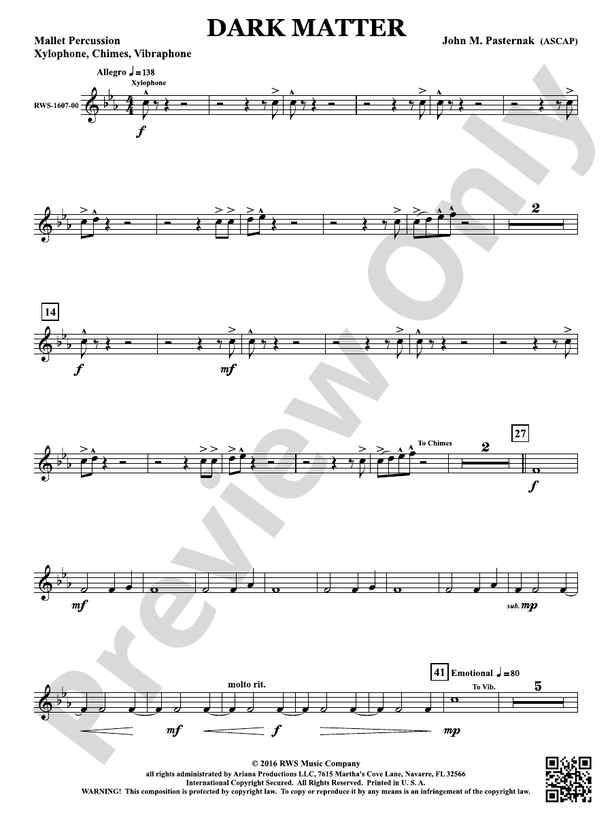 Dark Matter: 1st Mallet Percussion: 1st Mallet Percussion Part: John M. Pasternak - Digital ...