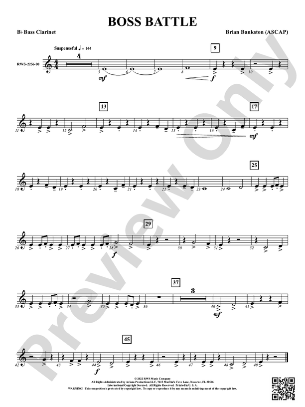 Boss Battle: B-flat Bass Clarinet: B-flat Bass Clarinet Part: Brian ...