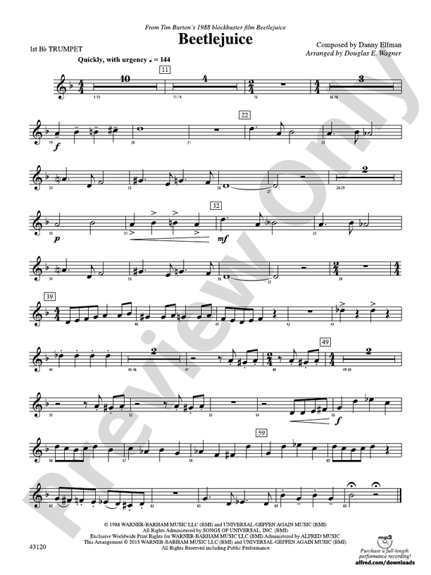 Beetlejuice: 1st B-flat Trumpet: 1st B-flat Trumpet Part - Digital Sheet Music Download