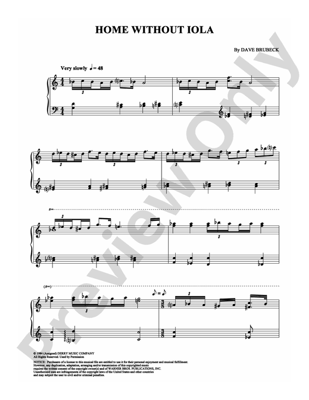Home Without Iola: Piano: Dave Brubeck - Digital Sheet Music Download