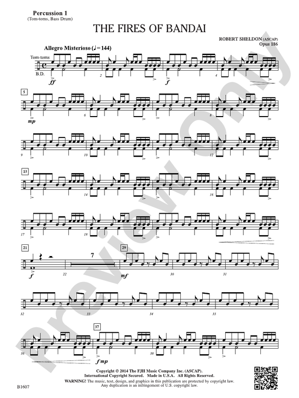 The Fires of Bandai: Percussion 1: Percussion 1 Part: Robert Sheldon - Digital Sheet Music Download
