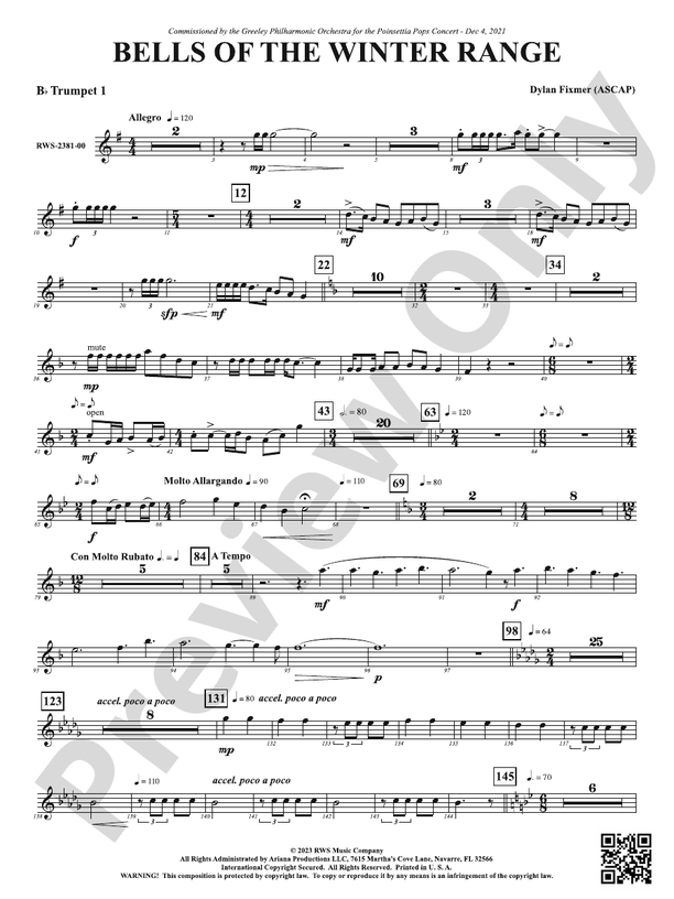 Bells of the Winter Range: 1st B-flat Trumpet: 1st B-flat Trumpet Part ...