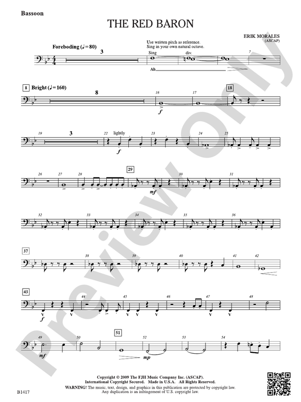 The Red Baron: Bassoon: Bassoon Part: Erik Morales - Digital Sheet ...