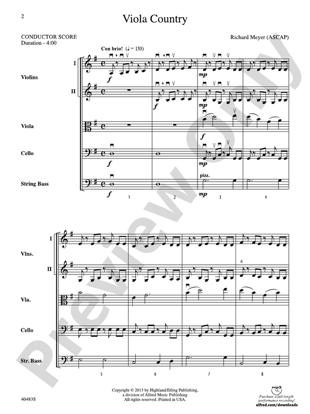 Viola Country: String Orchestra Conductor Score & Parts: Richard Meyer ...