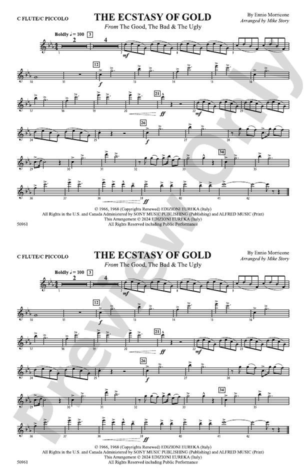 The Ecstasy of Gold: Flute: Flute Part - Digital Sheet Music Download