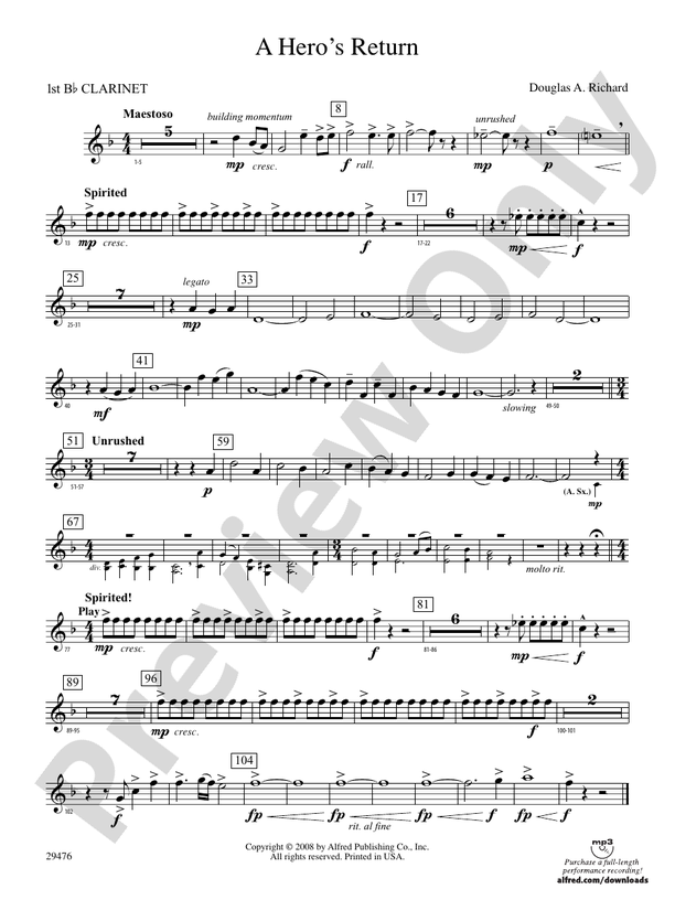 A Hero's Return: 1st B-flat Clarinet: 1st B-flat Clarinet Part ...