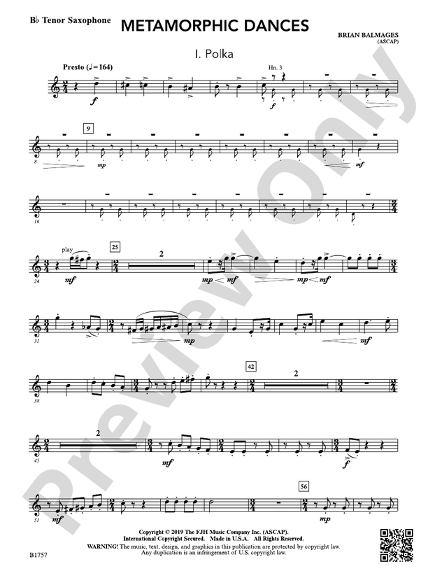 Metamorphic Dances: B-flat Tenor Saxophone: B-flat Tenor Saxophone Part: Brian Balmages ...