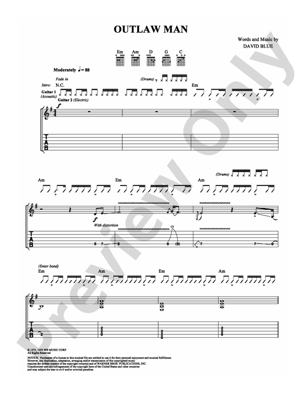Outlaw Man: Guitar TAB: Eagles - Digital Sheet Music Download