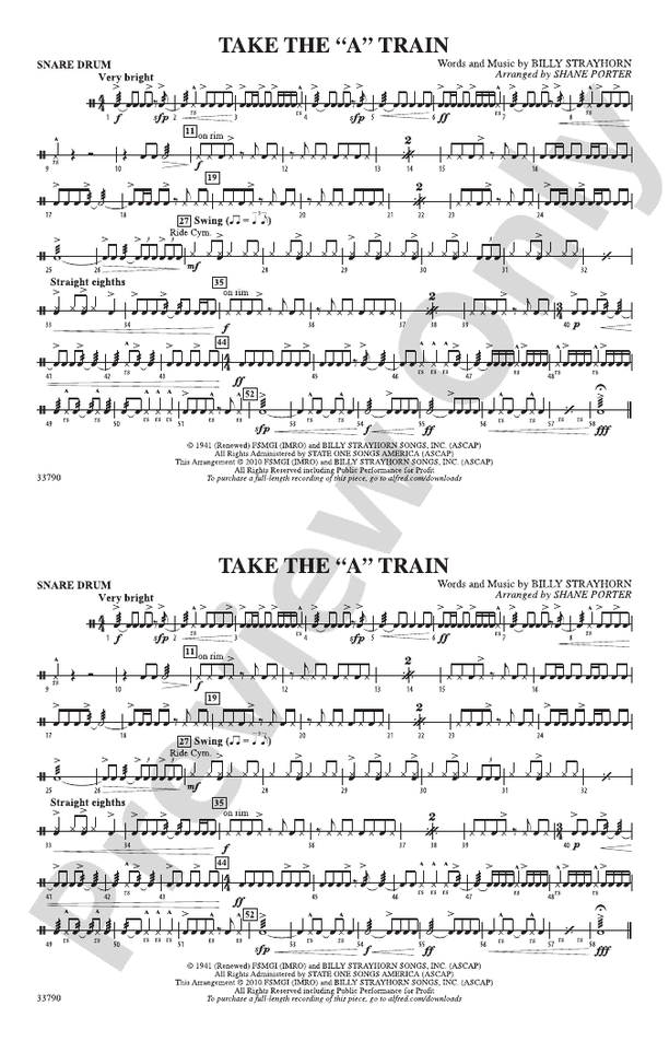 Take the "A" Train: Snare Drum: Snare Drum Part - Digital Sheet Music ...