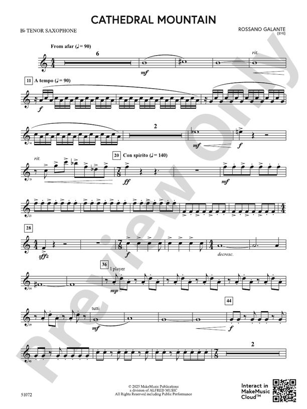 Cathedral Mountain: B-flat Tenor Saxophone: B-flat Tenor Saxophone Part ...