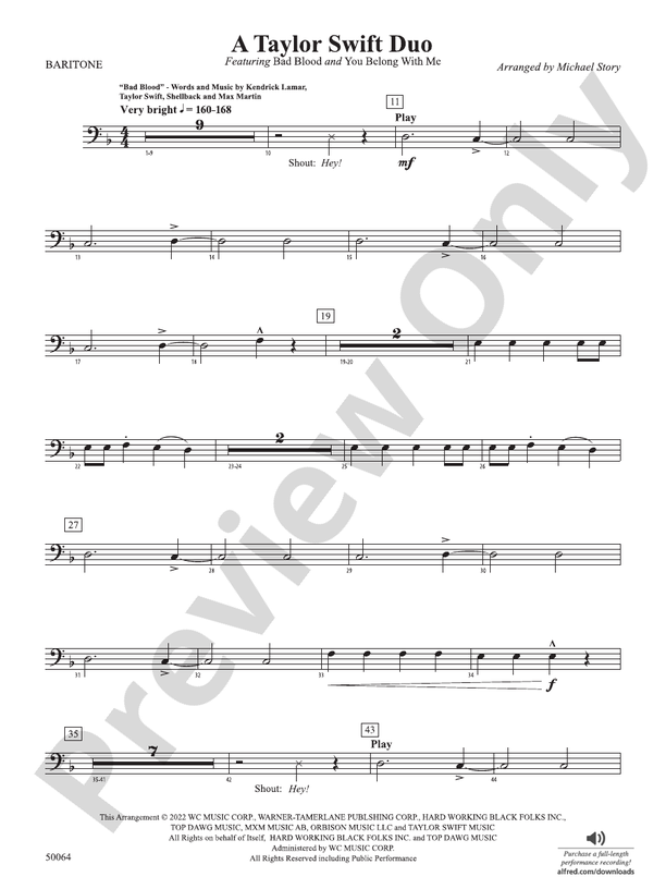 A Taylor Swift Duo: Baritone B.C.: Baritone B.C. Part - Digital Sheet ...