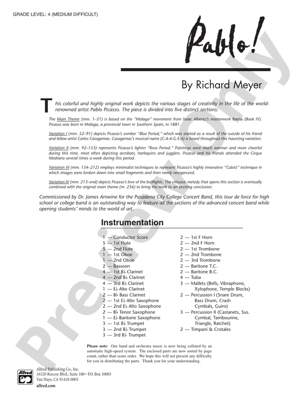 Pablo!: Score: Concert Band Score - Digital Sheet Music Download