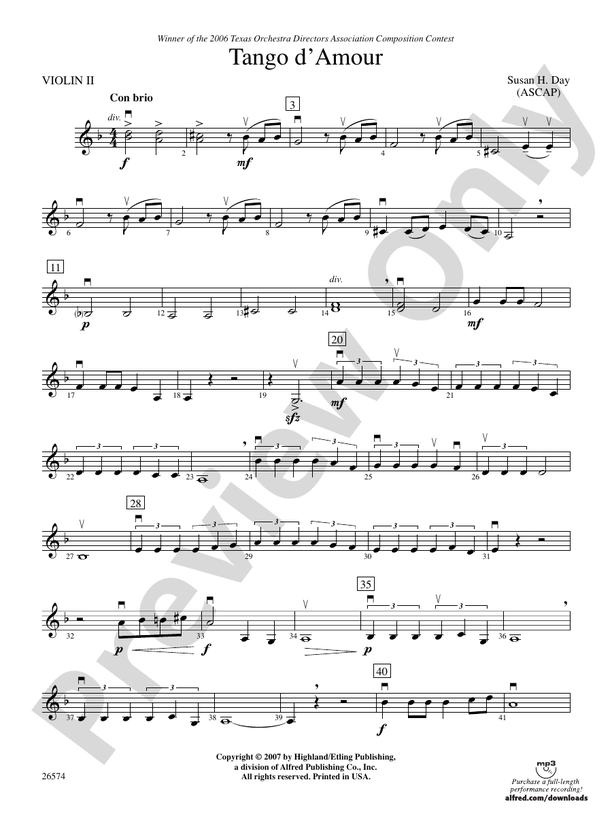 Tango d'Amour: 2nd Violin: 2nd Violin Part - Digital Sheet Music Download