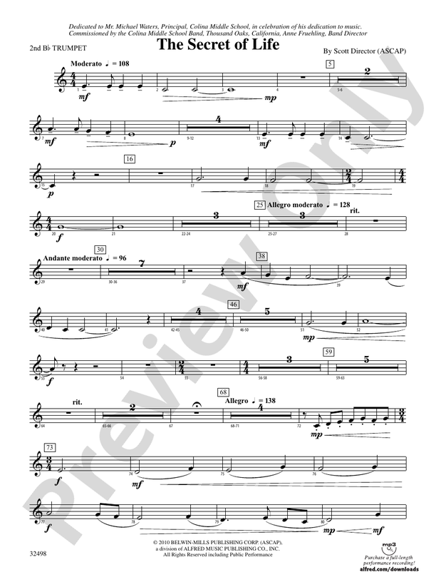 The Secret of Life: 2nd B-flat Trumpet: 2nd B-flat Trumpet Part - Digital Sheet Music Download