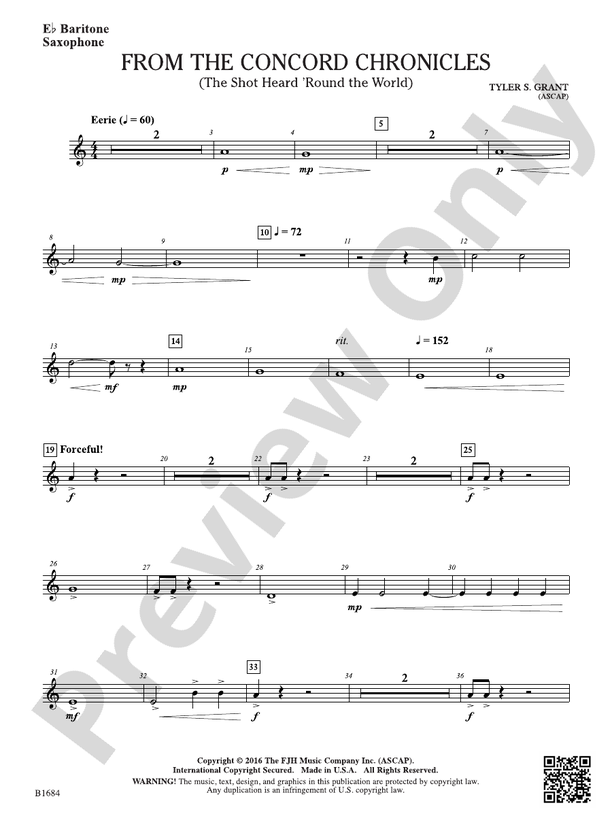 From the Concord Chronicles: E-flat Baritone Saxophone: E-flat Baritone Saxophone Part: Tyler S ...