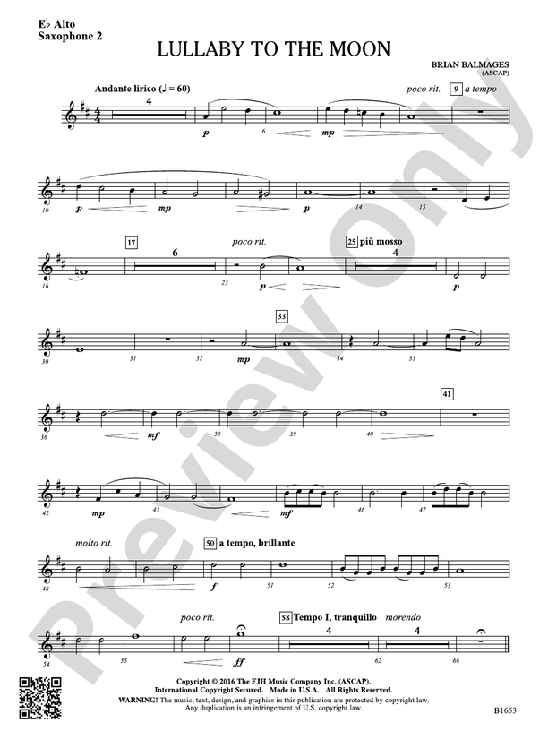 Lullaby to the Moon: E-flat Alto Saxophone 2: E-flat Alto Saxophone 2 Part: Brian Balmages ...