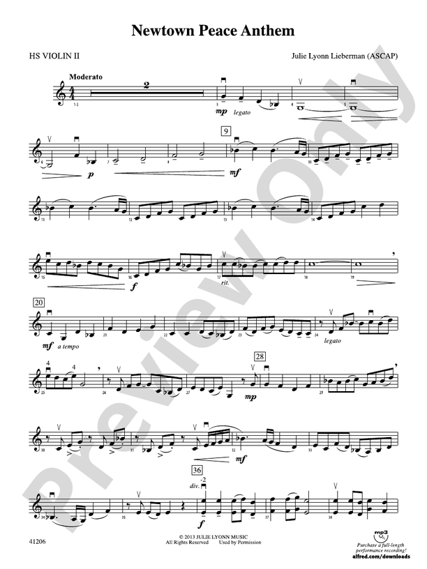 Newtown Peace Anthem: HS Violin 2: HS Violin 2 Part - Digital Sheet ...