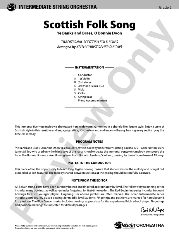 Scottish Folk Song: String Orchestra Conductor Score & Parts - Digital ...