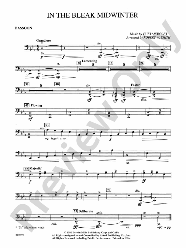 In the Bleak Midwinter: Bassoon: Bassoon Part - Digital Sheet Music ...