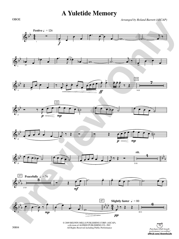 A Yuletide Memory: Oboe: Oboe Part - Digital Sheet Music Download