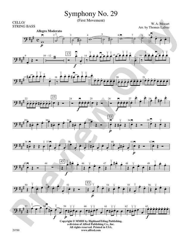 Symphony No. 29 (1st Movement): Cello: Cello Part - Digital Sheet Music Download