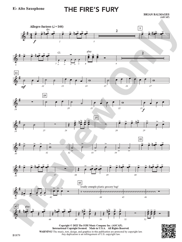 The Fire's Fury: E-flat Alto Saxophone: E-flat Alto Saxophone Part: Brian Balmages - Digital ...