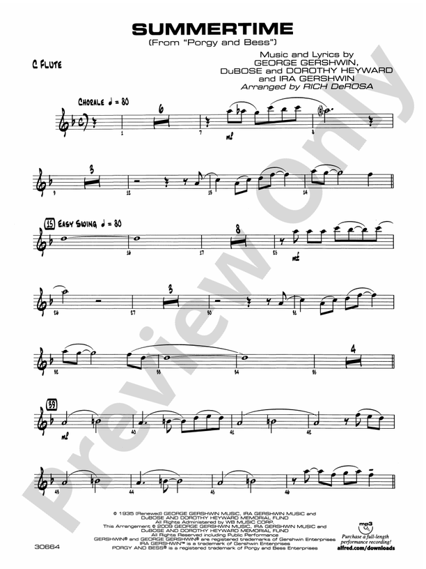 Summertime: Flute: Flute Part - Digital Sheet Music Download