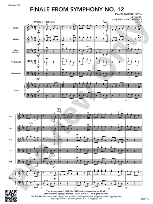 Finale from Symphony No 12: Score: : Franz Joseph Haydn - Digital Sheet ...