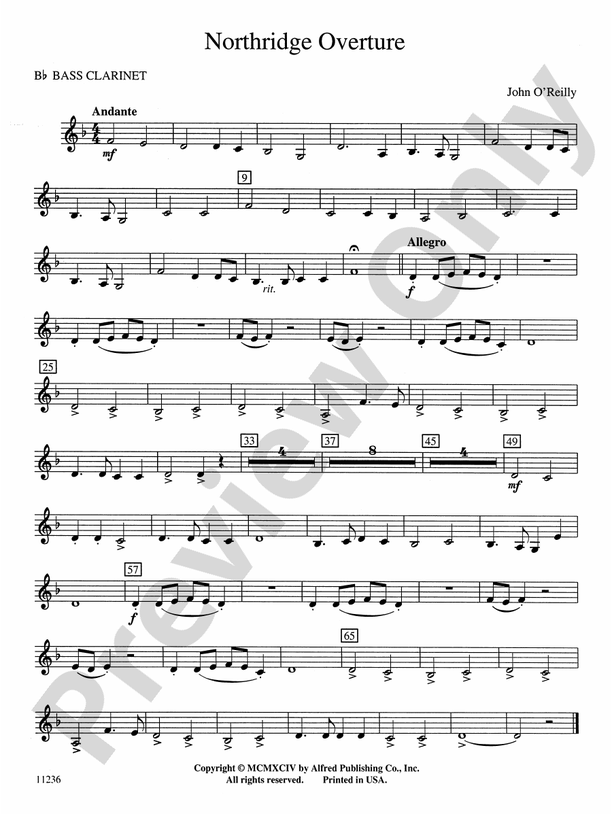 Northridge Overture: B-flat Bass Clarinet: B-flat Bass Clarinet Part - Digital Sheet Music Download