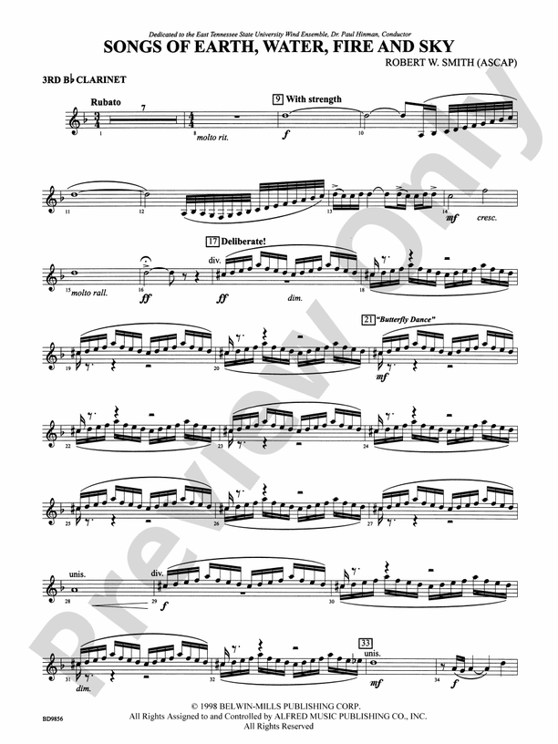 Songs of Earth, Water, Fire and Sky: 3rd B-flat Clarinet: 3rd B-flat ...